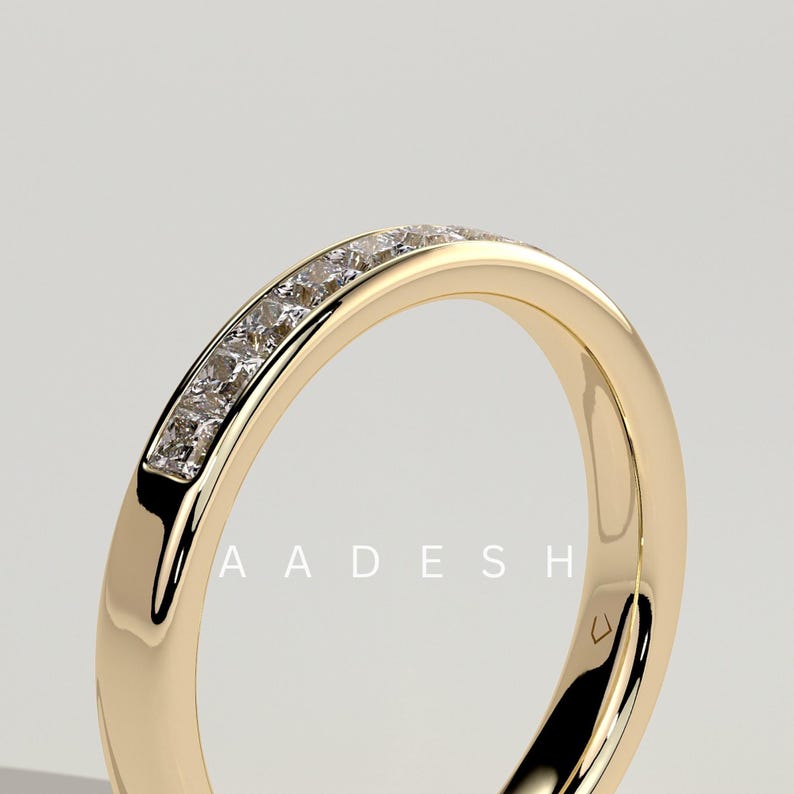 Princess Cut Lab Grown Diamond Channel Set Wedding Band, Half Eternity ...