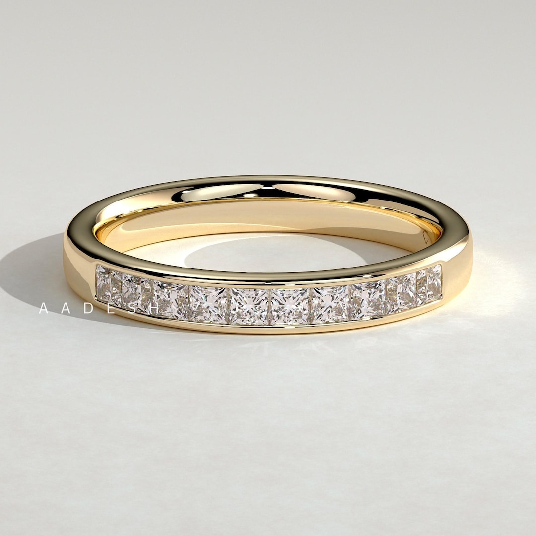Princess Cut Lab Grown Diamond Channel Set Wedding Band, Half Eternity ...