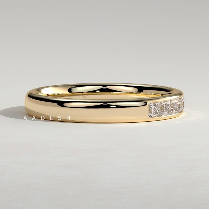 Princess Cut Lab Grown Diamond Channel Set Wedding Band, Half Eternity ...