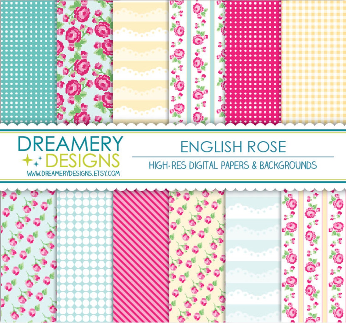 English Rose Digital Papers INSTANT DOWNLOAD Printable Jpgs Scrapbook ...