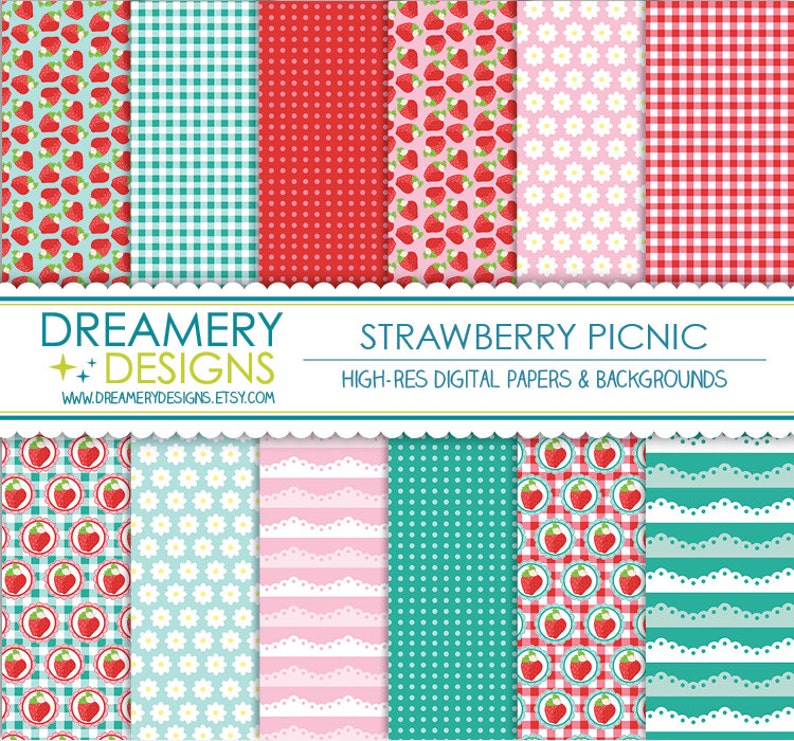 Strawberry Picnic Digital Papers - INSTANT DOWNLOAD - Printable Jpgs ...