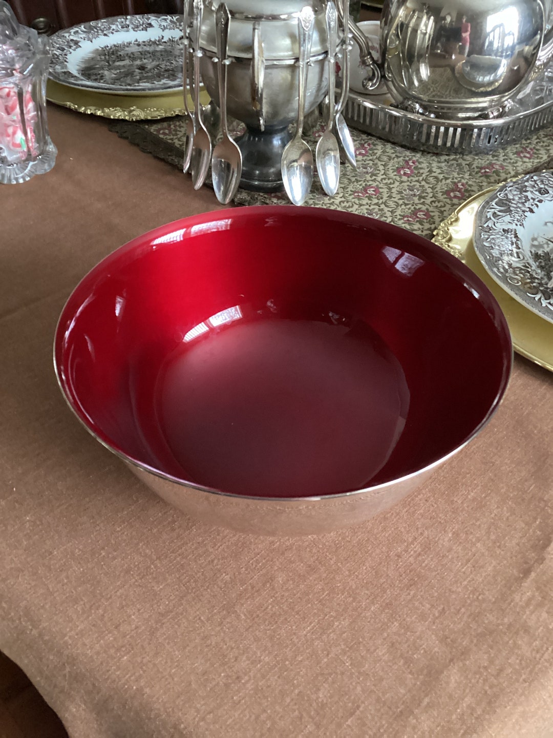 8" X 4" Reed and Barton Silverplate Bowl/dish on Pedestal With Deep Red ...