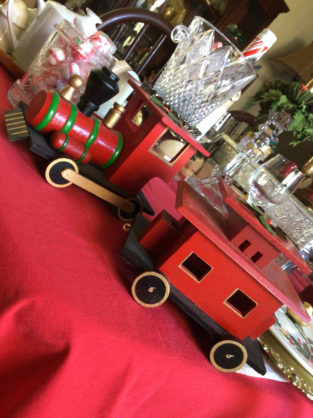 Two Piece Red and Black Wood Christmas Decorated Train - Etsy