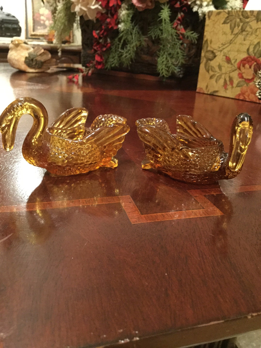 Set of Two Amber Glass Swan Salt Cellars-bird/fowl - Etsy