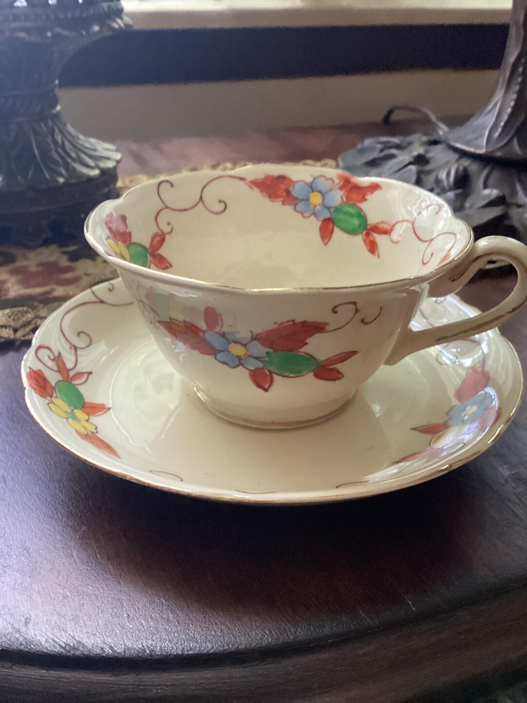 1920's Japan Red Stamp Red/blue/green/yellow Teacup and Saucer Set - Etsy