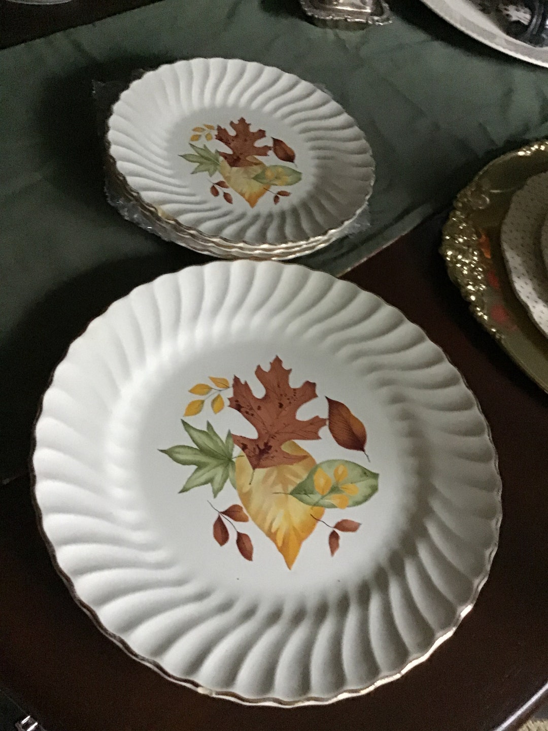 Rare Scio Pottery Autumn Leaf Fall Leaves 3 Dessert and 1 Dinner Plates ...