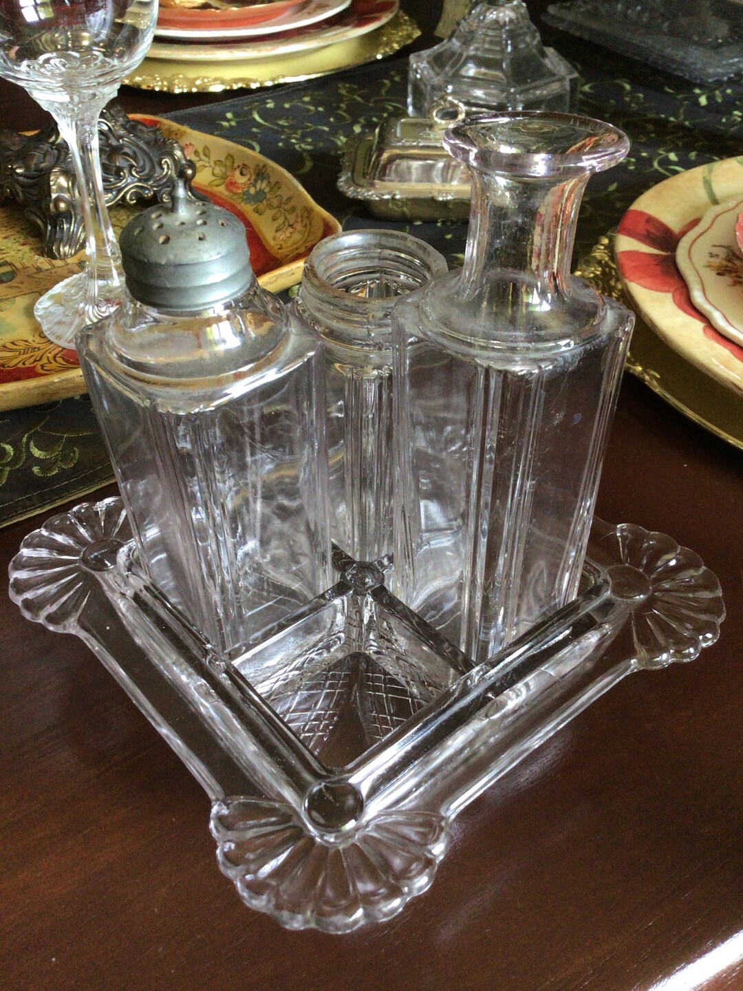 Beautiful Antique Glass Condiment/cruet Set/holder - Etsy