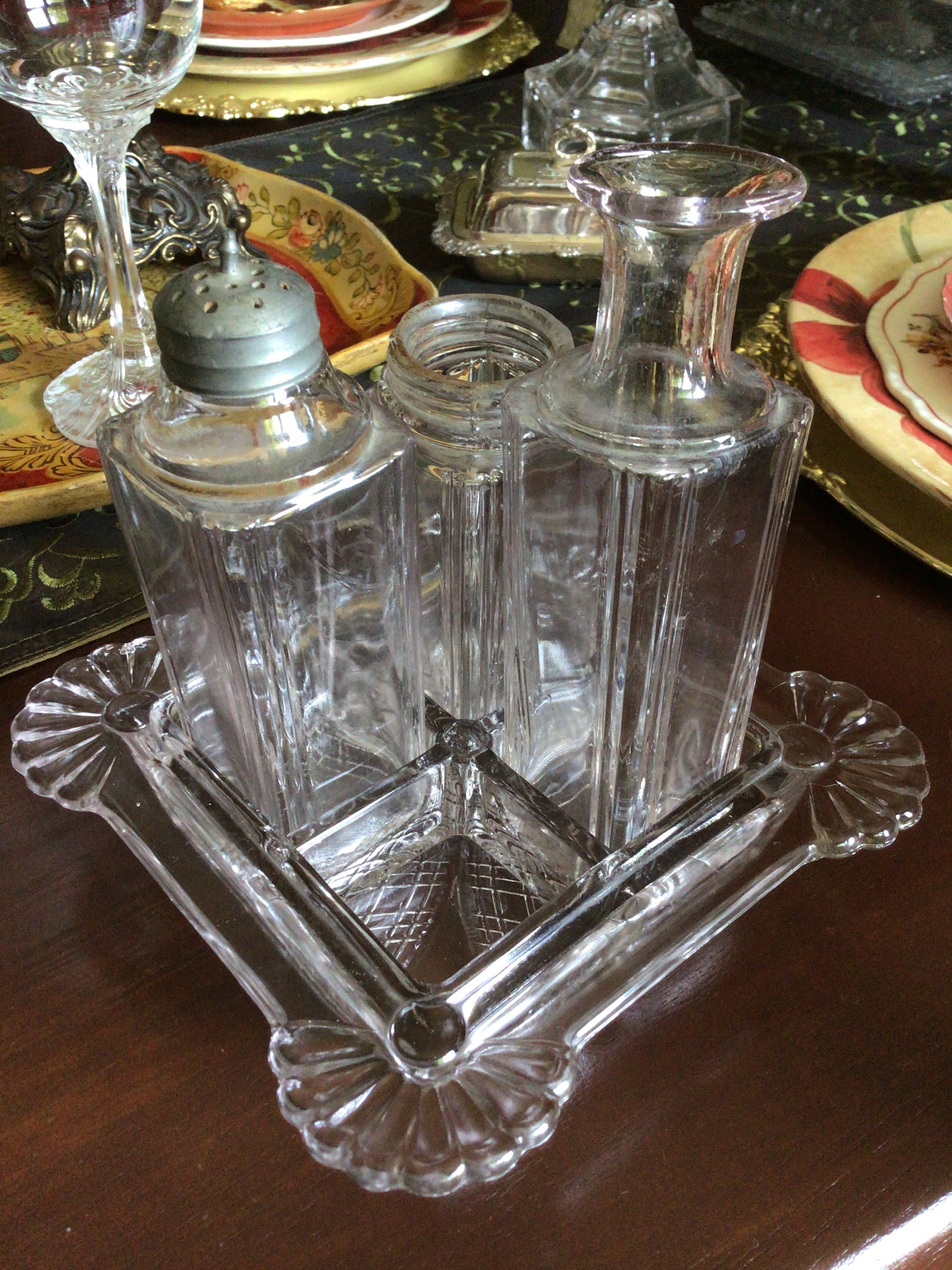 Beautiful Antique Glass Condiment/cruet Set/holder - Etsy