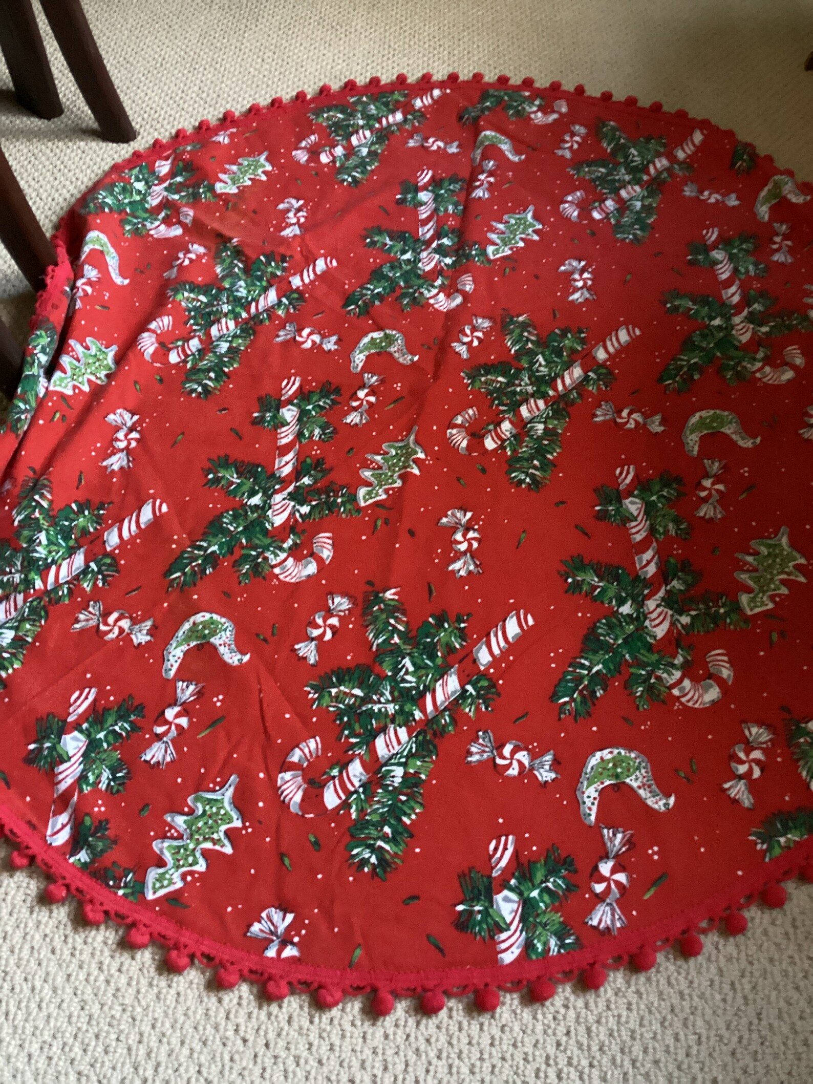 52" Round Christmas Red Candy Cane/peppermint/tree Bough Linen ...