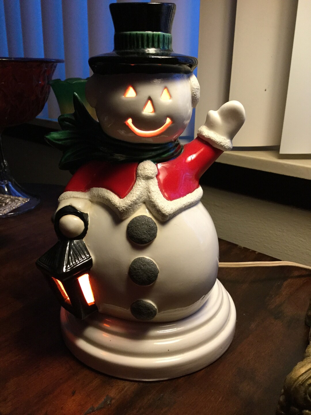 1970's Cramer Mold 10” X 6” Lighted Ceramic Snowman and Base/cord Bulb ...