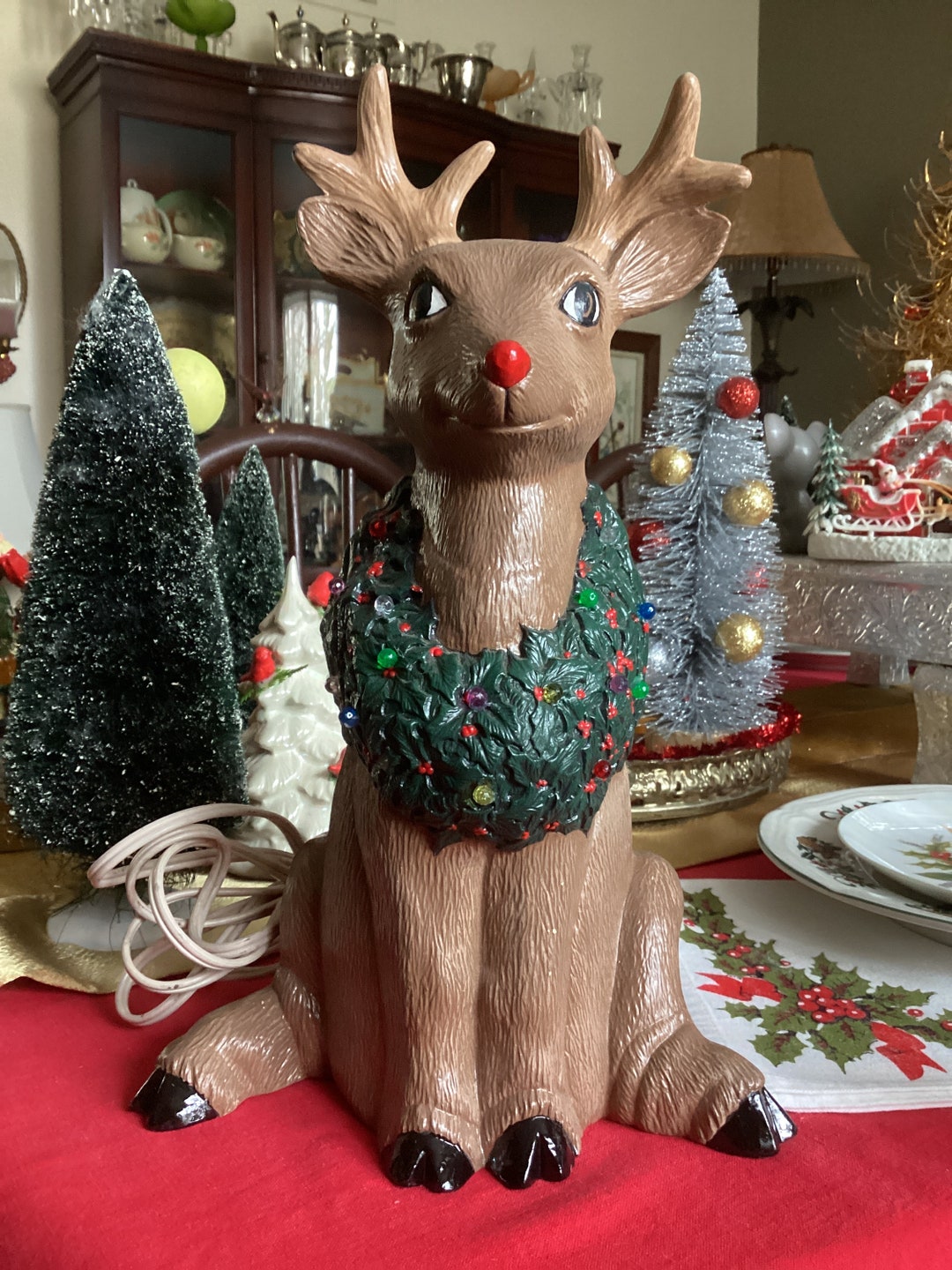 Rare 12" Tall Ceramic Rudolph the Red Nosed Reindeer Hand Painted Gator ...