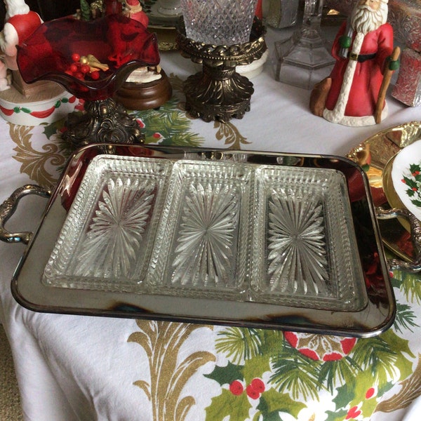 Silverplate Tray With Glass Inserts - Etsy