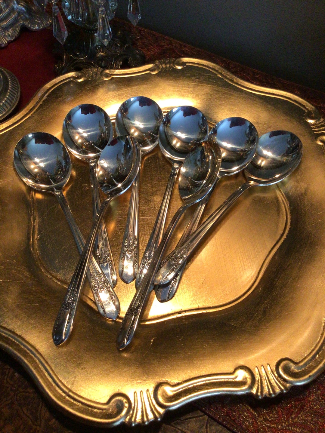 Set of Eight Wm Rogers Extra Plate Silverplate Soup Flatware/gumbo ...