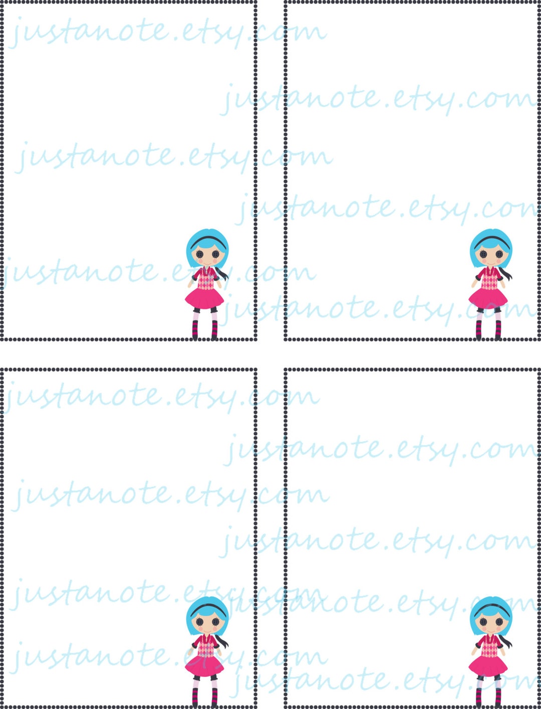 Instant Download / Printable Flat Note Cards Teal and Hot Pink ...