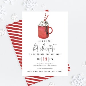 Hot Chocolate Holiday Party Invitation, Gift Exchange Digital Invite ...