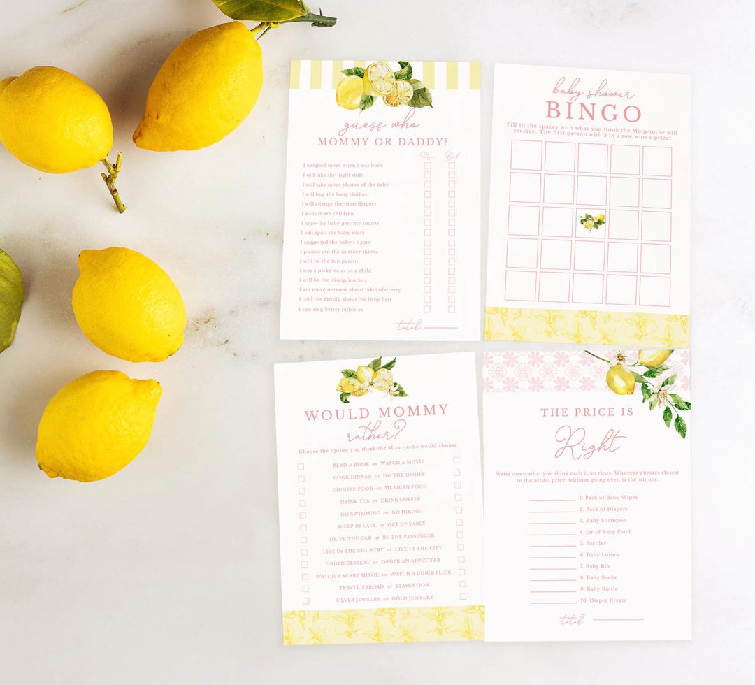 Pink Lemonade Baby Shower Game Bundle, BINGO, Guess Who, the Price is ...