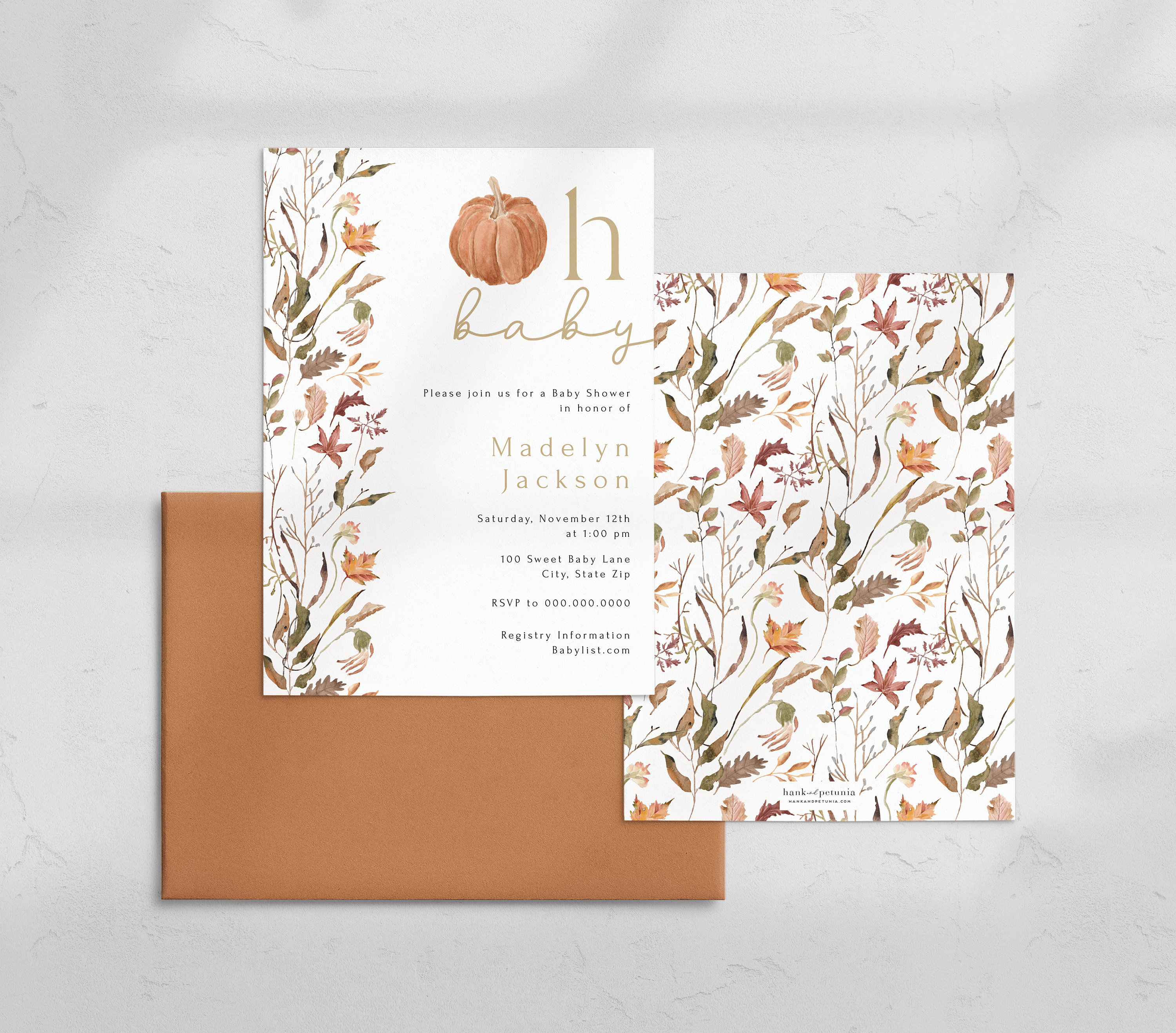 Customizable Pumpkin Fall Baby Shower Invitation Template, Autumn Baby ...
