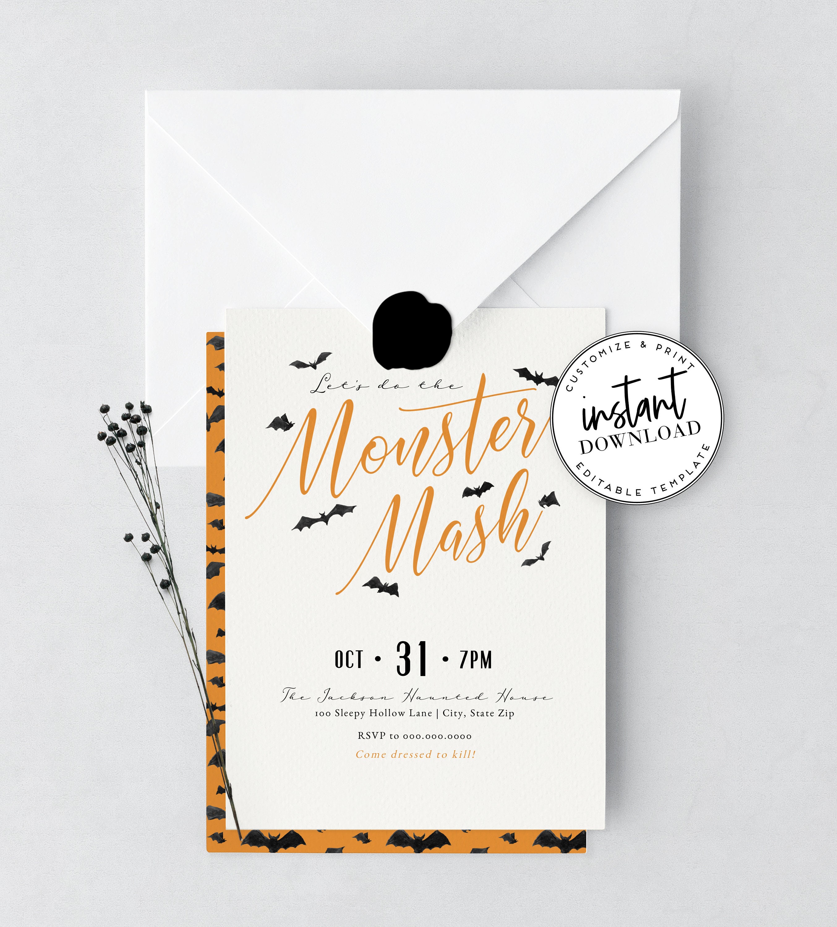 Monster Mash Halloween Party Invitation Modern Simple Adult | Etsy