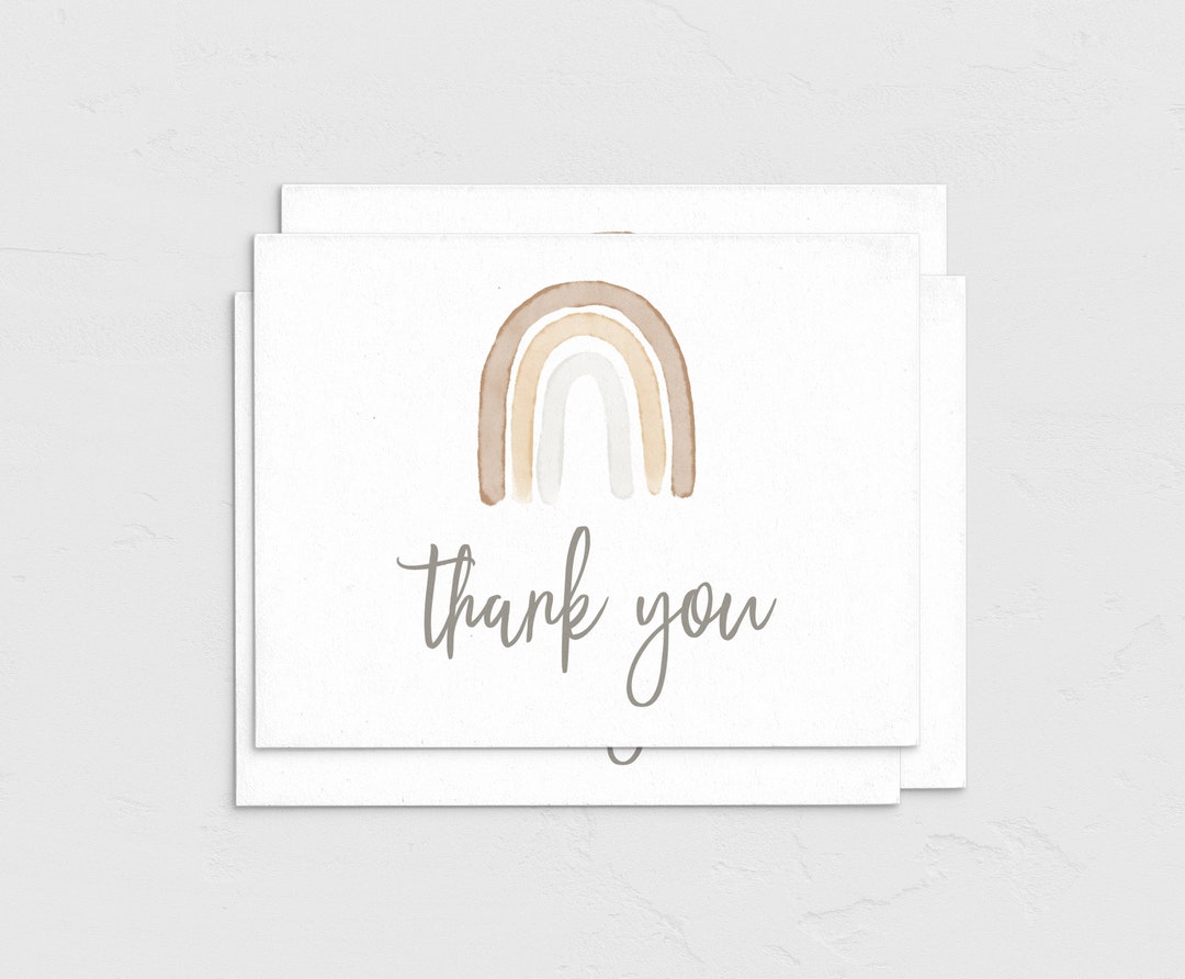 Neutral Rainbow A2 Folded Thank You Card Template, Rainbow Baby Thank ...