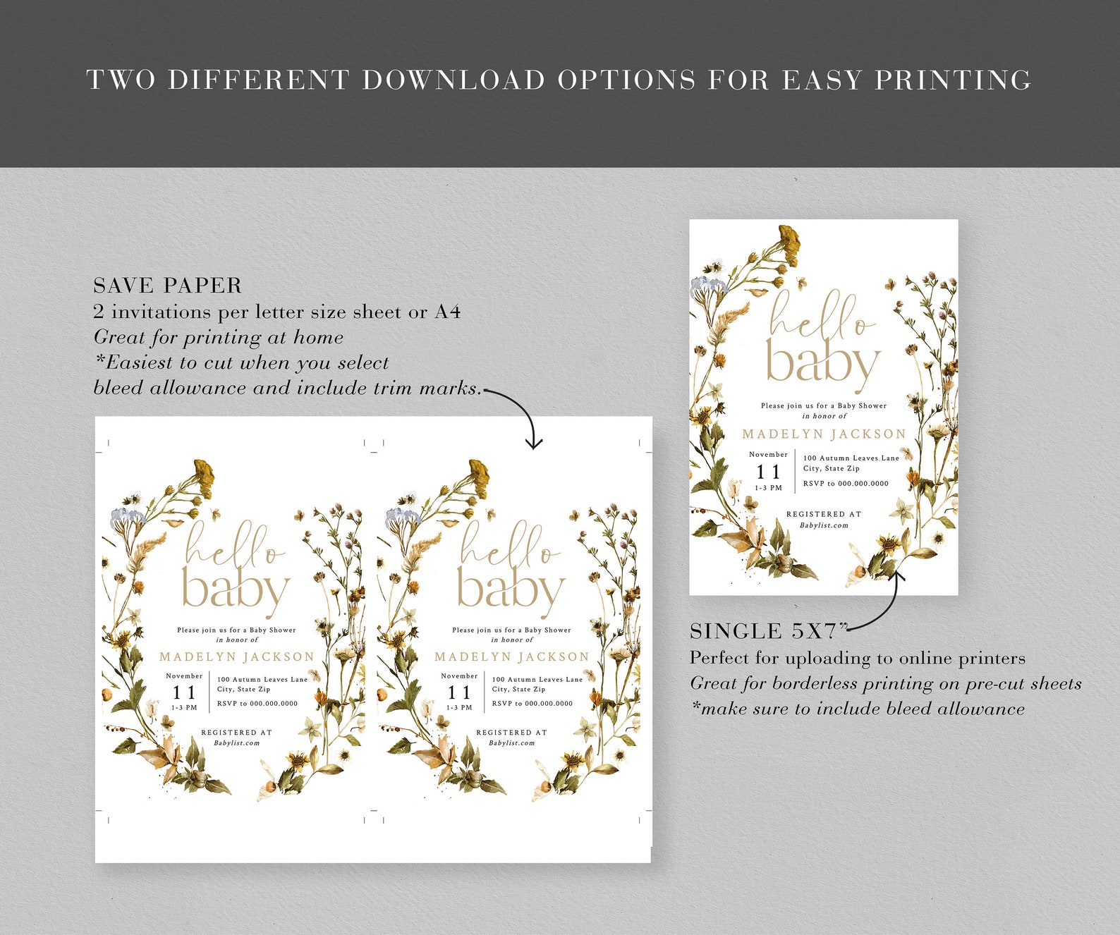 Customizable Floral Baby Shower Invitation Template, Fall Floral Baby ...