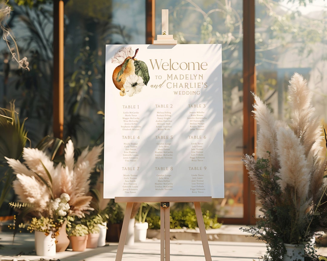 Perfect Pair Wedding Seating Chart Template, Pear Couples Welcome Sign ...