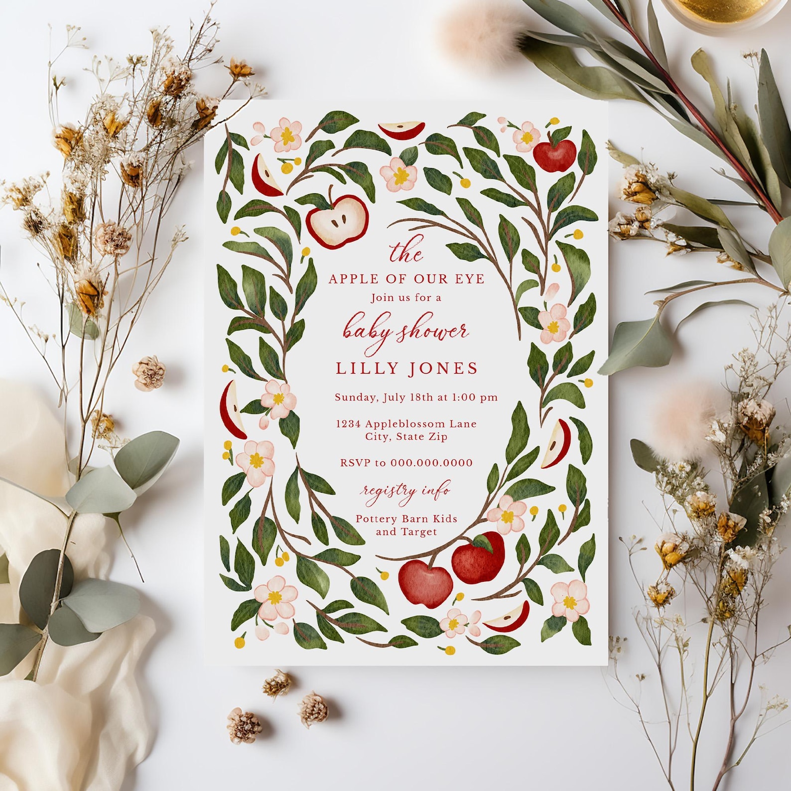 Apple of Our Eye Baby Shower Invitation, Apple Baby Shower Digital ...