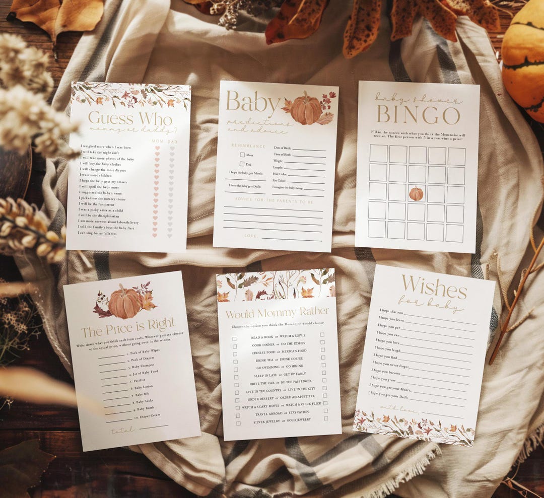 Editable Pumpkin Fall Baby Shower Game Bundle, BINGO, Would Mommy ...