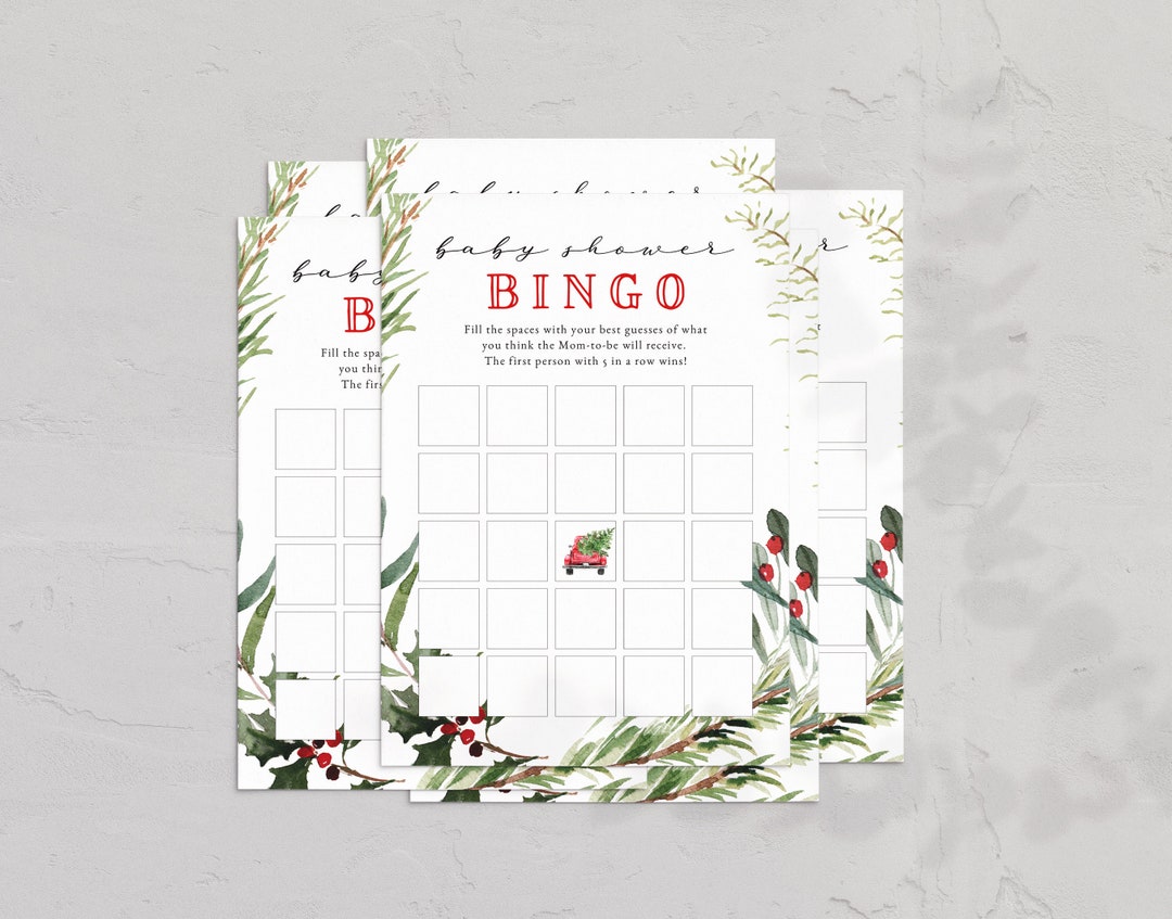 Christmas Tree Truck Back Baby Shower BINGO Card, December Baby Shower ...