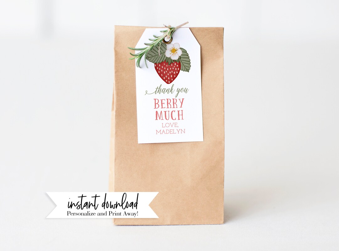 Strawberry Berry Sweet Birthday Party Favor Tag, Berry First Birthday ...