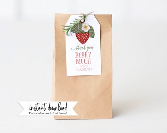 Thank You Berry Much Tag Instant Download Strawberry Tags - Etsy