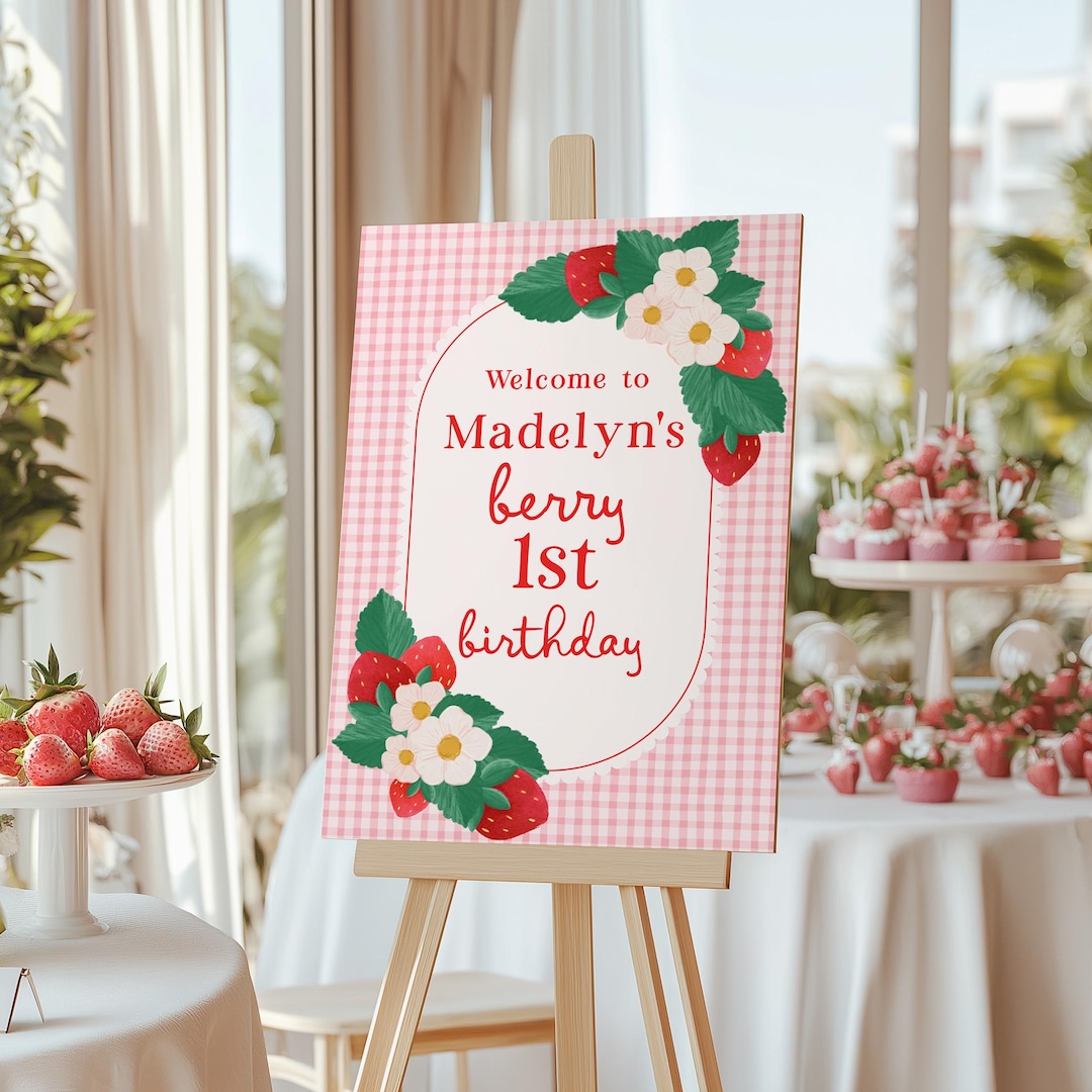 Berry First Welcome Sign Template, Berry Sweet Birthday Sign ...