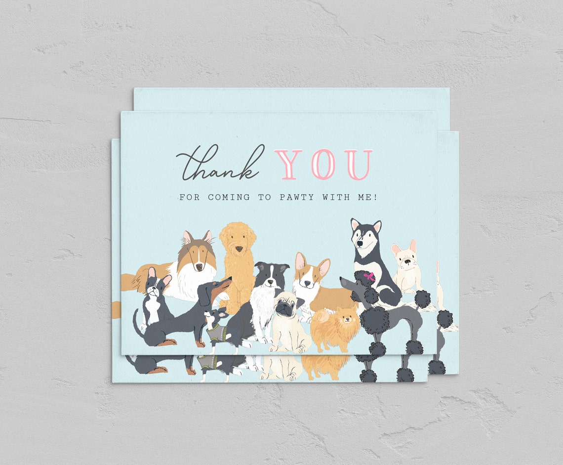 Puppy Party A2 Thank You Card Dog Thank You Card | Etsy