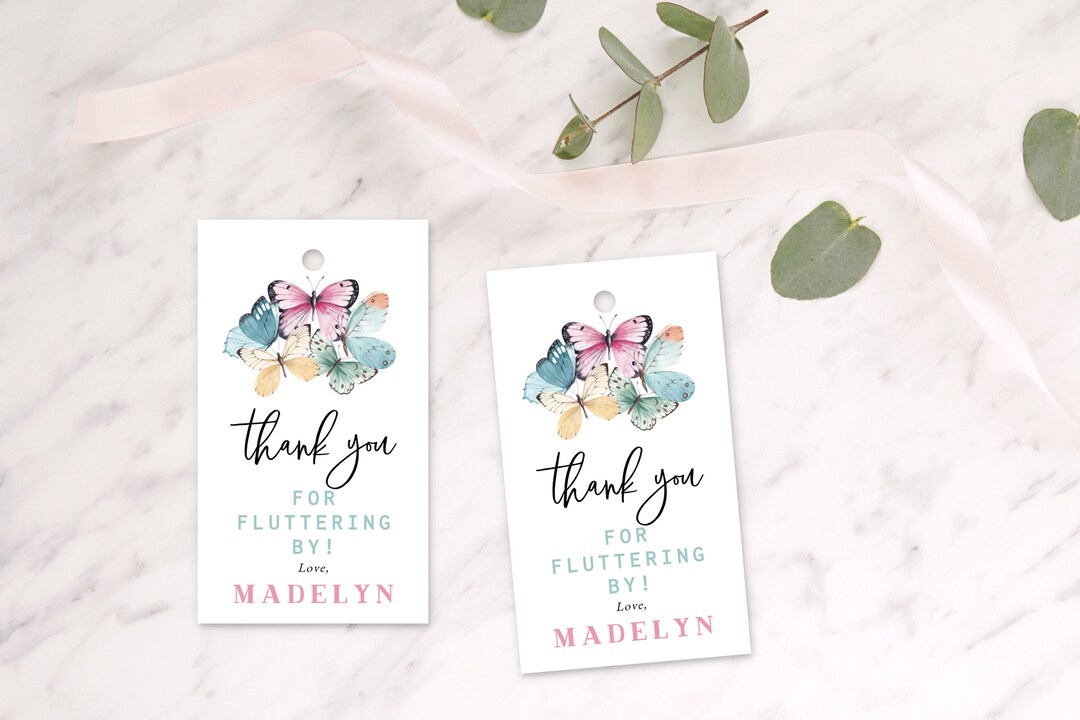 Customizable Butterfly Birthday Party Favor Tag Template, Watercolor ...