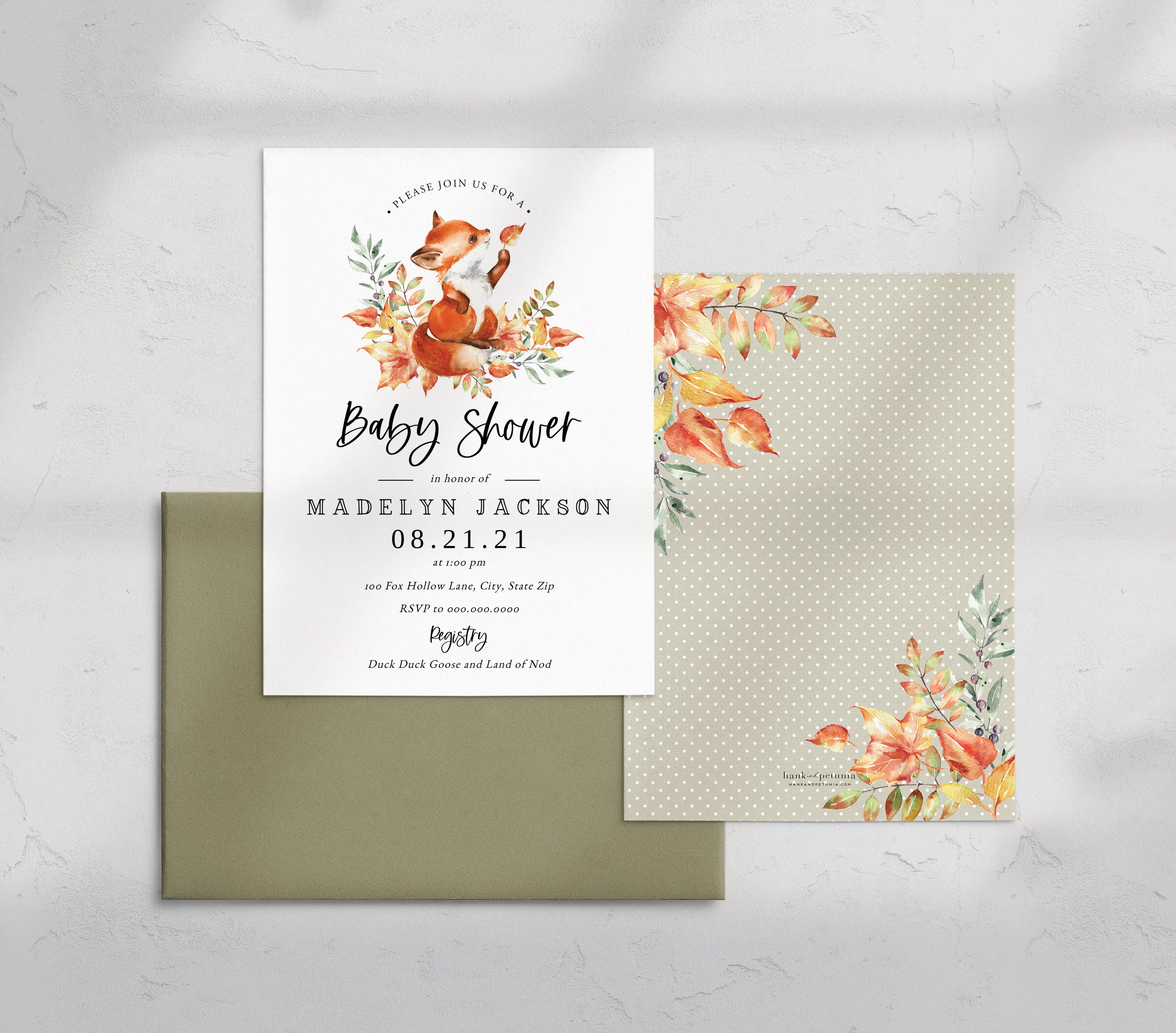 Customizable Woodland Fox Baby Shower Invitation Autumn | Etsy