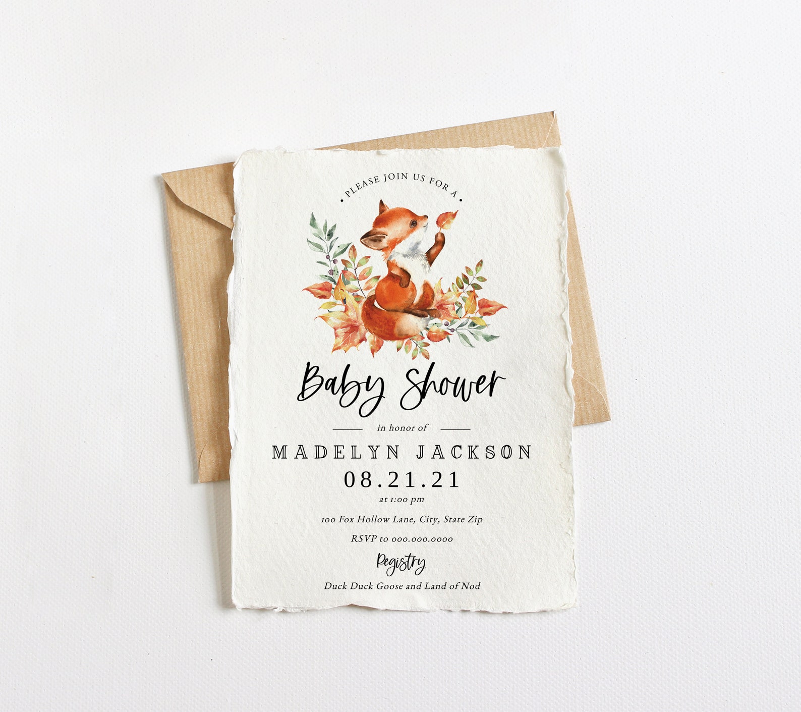 Customizable Woodland Fox Baby Shower Invitation Autumn - Etsy