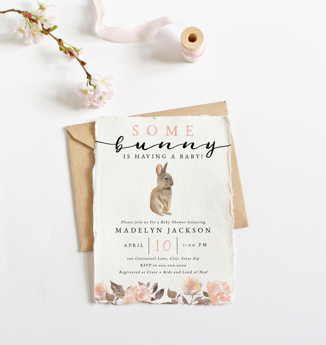 Bunny Spring Baby Shower Invitation, Spring Floral Baby Shower Digital ...