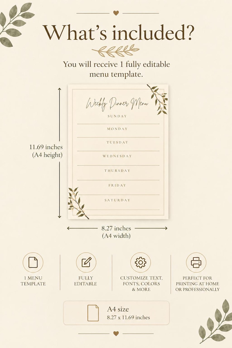 Editable Weekly Dinner Menu Template, Canva Meal Planner (digital ...