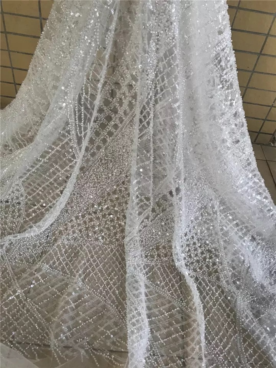 Beaded and Sequined Wedding Lace, Natural White Color Bridal Lace, - Etsy