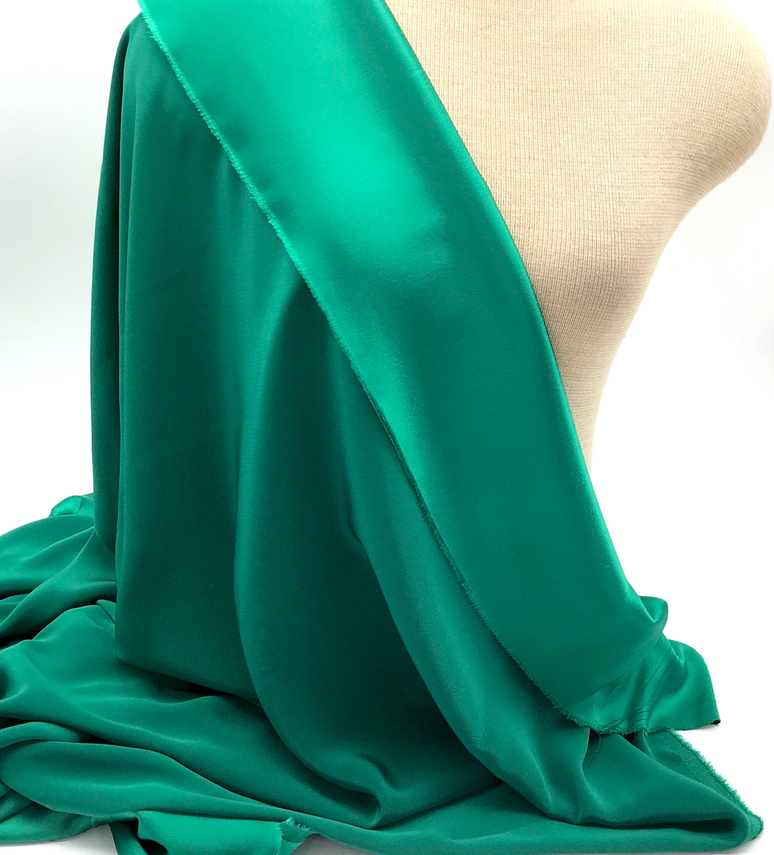 Emerald Green Satin Crepe Fabric, Satin Fabric, Green Material, Green ...