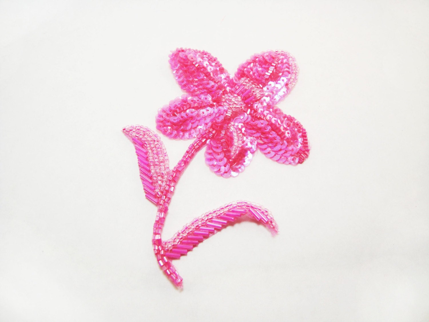 Hot Pink Beaded Applique Sew on Patch DIY Supply Craft - Etsy