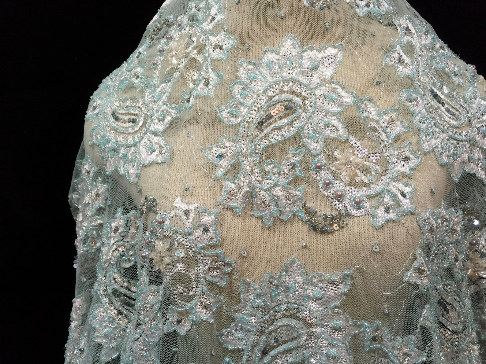 Beaded Fabric Lace Lace Fabric Turquoise Fabric Blue Lace - Etsy