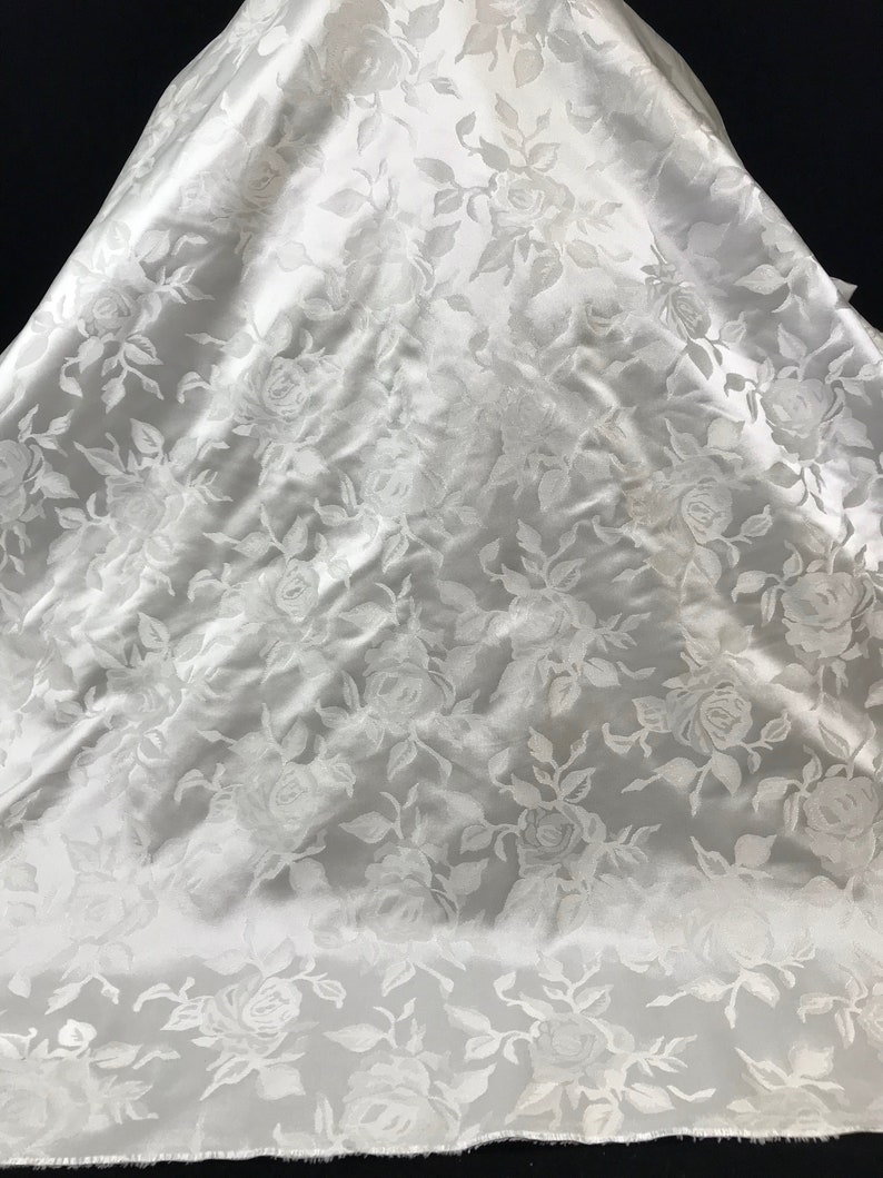 Light Grey Silk Duchess Fabric Brocade Floral Silk Fabric | Etsy