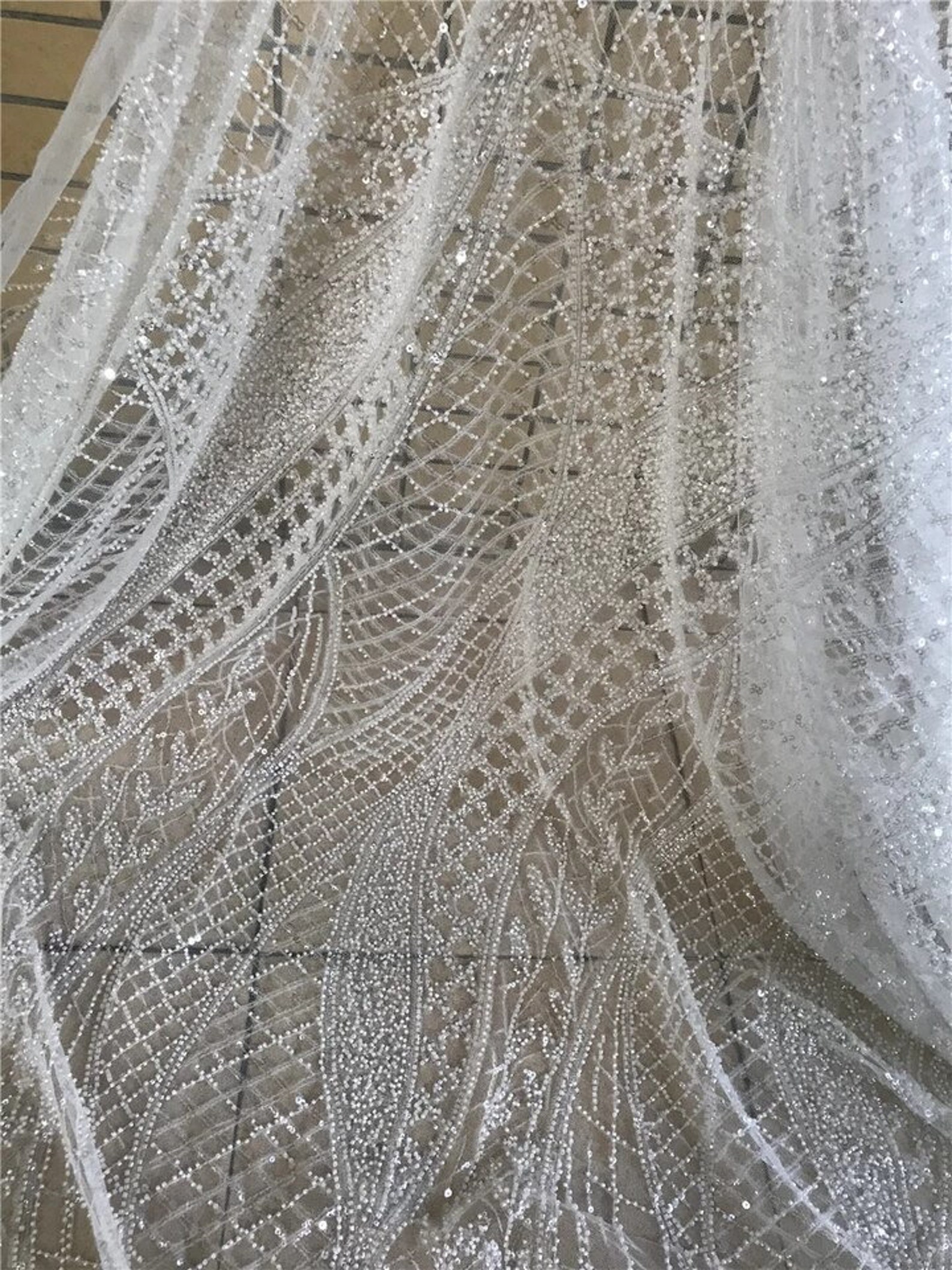 Beaded and Sequined Wedding Lace, Natural White Color Bridal Lace, - Etsy