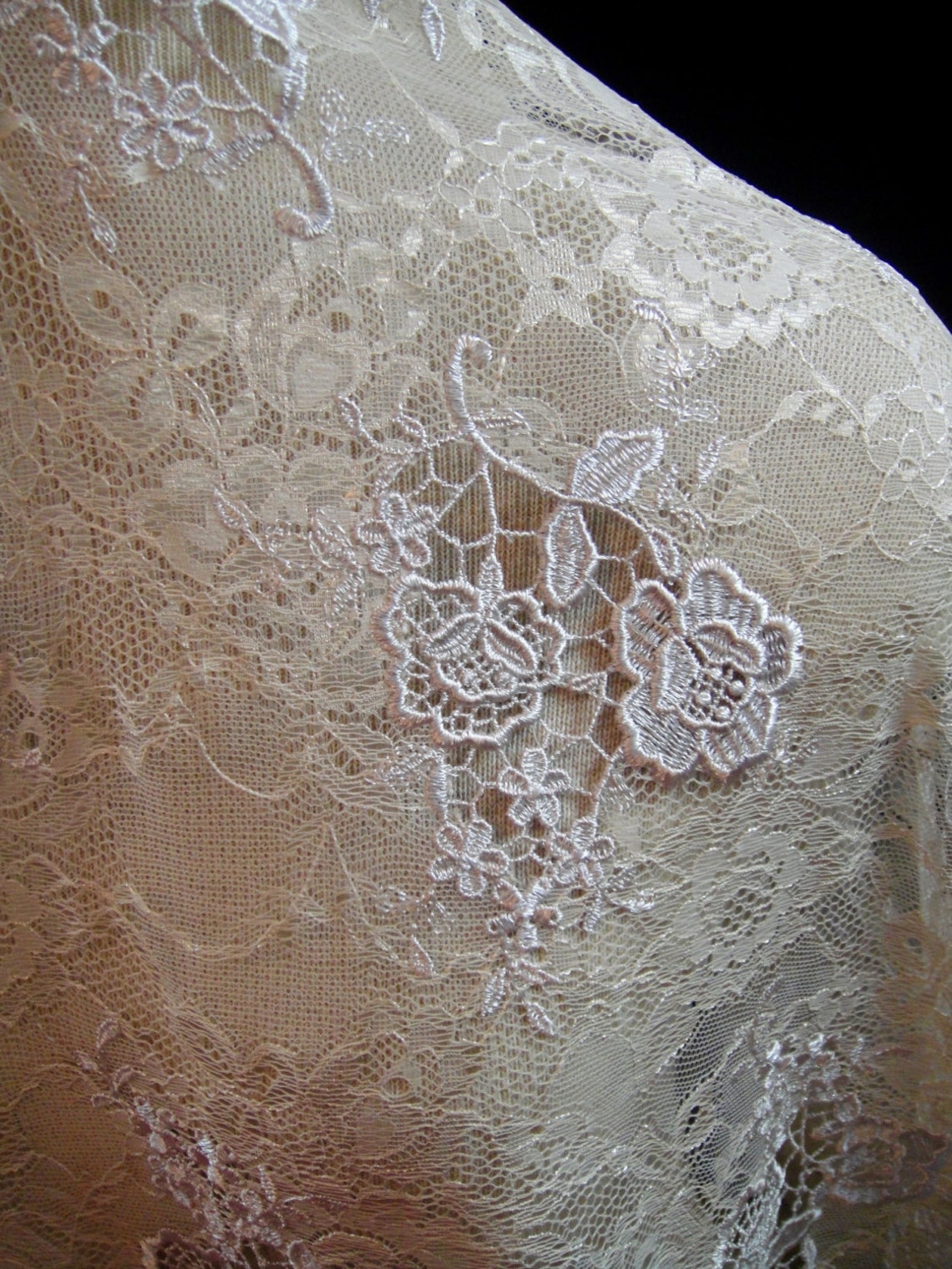 Light Tan Lace Fabric, Chantilly Lace With Alencon Lace Appliques ...