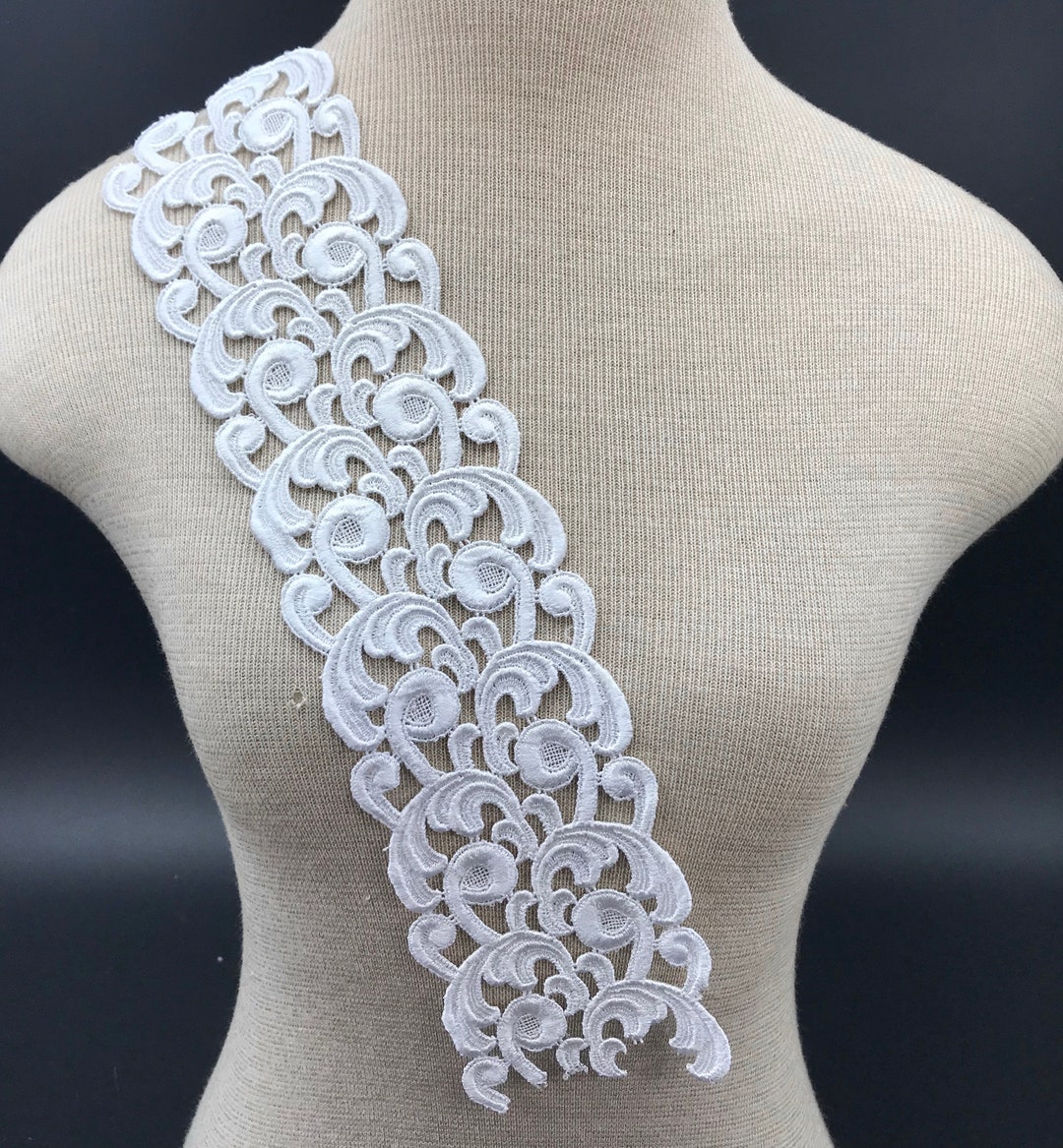 White Lace Trimming, White Remnant Embroidered Trim, Embroidered Edge ...