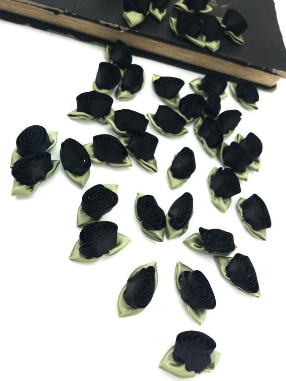 Black Handmade Rose Flowers Black Rosettes Black Rosettes | Etsy