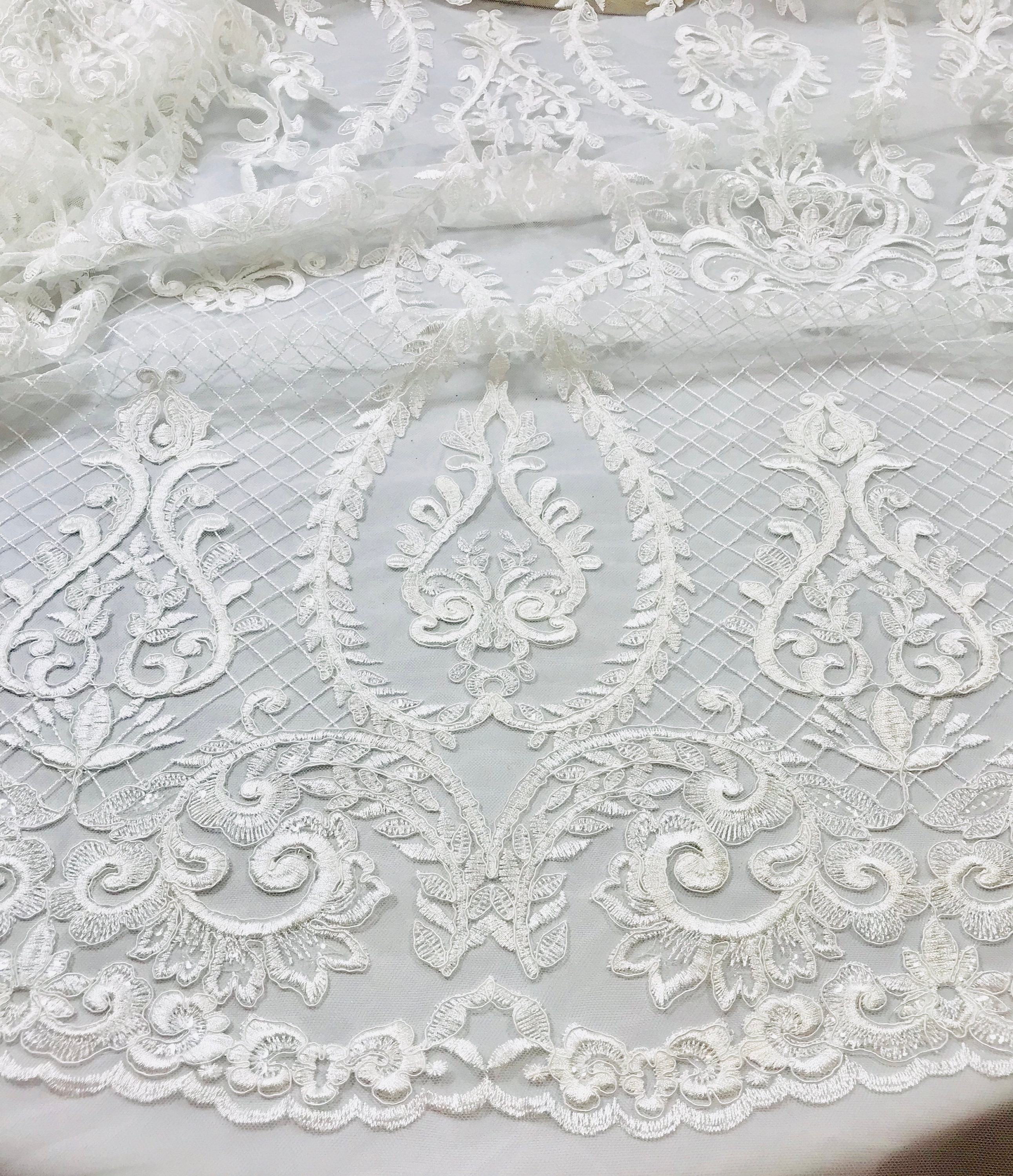 Lace Fabric, Light Ivory Bridal Beaded Lace, Bridal Lace, Light Ivory ...
