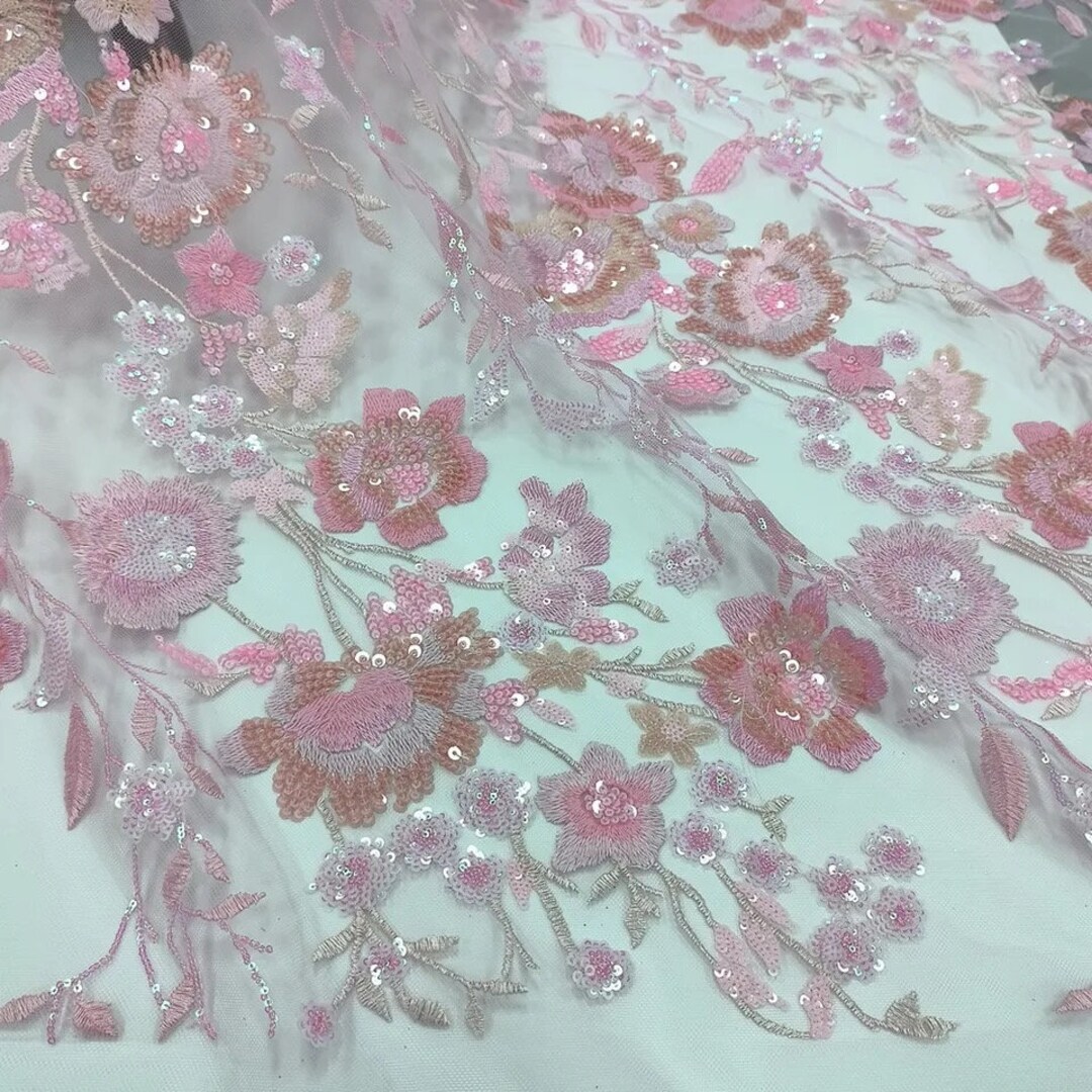 Pink Sequins, Blush Sequins Lace, Beaded Lace, Lace Fabric, Baby Pink ...