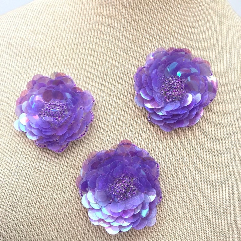 Purple Beaded Applique Sequin Patch Purple DIY Supply Craft - Etsy