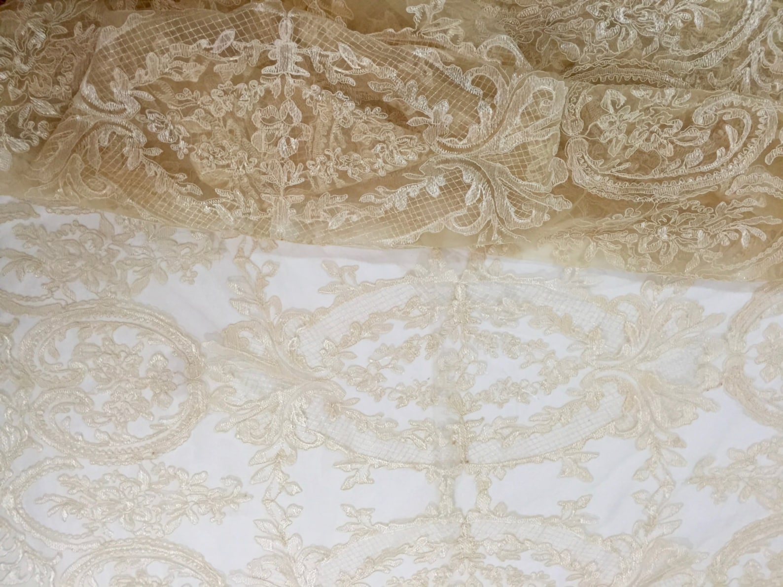 Lace Fabric, Beige Lace, Light Tan Lace, Embroidery, Embroidered Lace ...